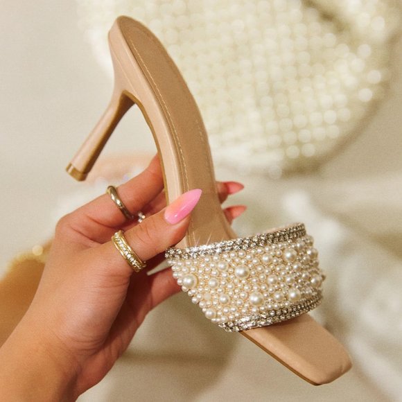 Anne Michelle | Shoes | New Jeweled Bling Rhinestone Pearl Slipon Mules ...